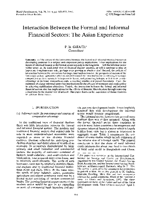 (PDF) Interaction between the formal and informal financial sectors: The Asian experience