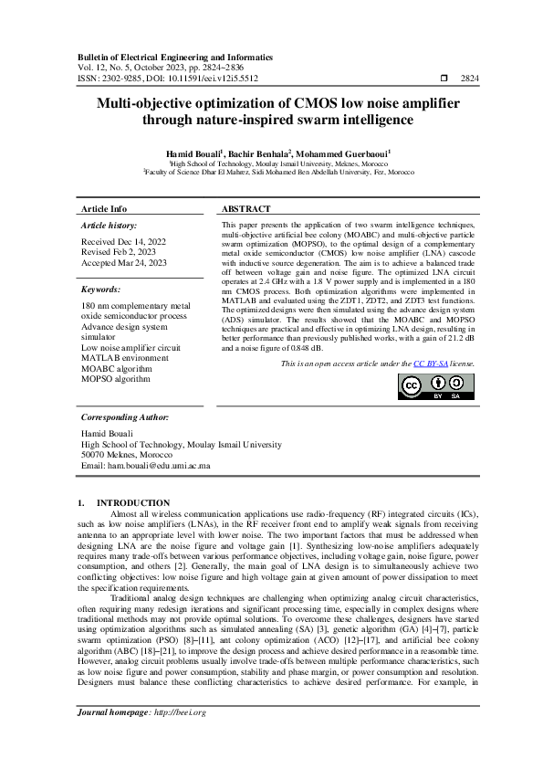 Pdf Multi Objective Optimization Of Cmos Low Noise Amplifier Through Nature Inspired Swarm 