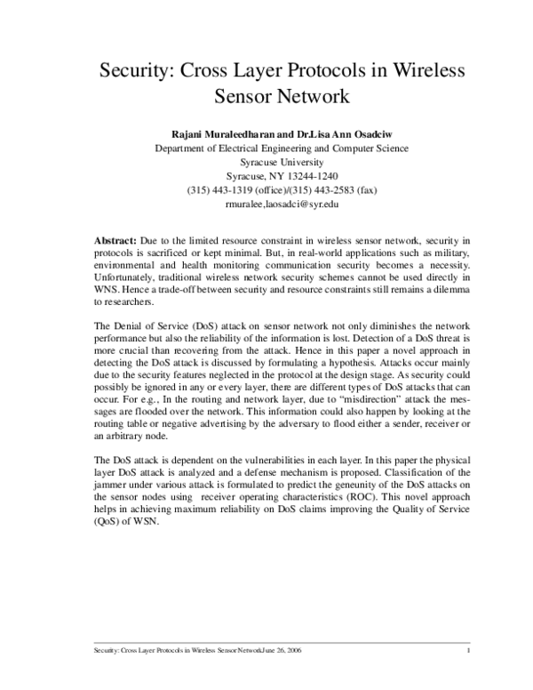(PDF) Security: Cross Layer Protocol in Wireless Sensor Network