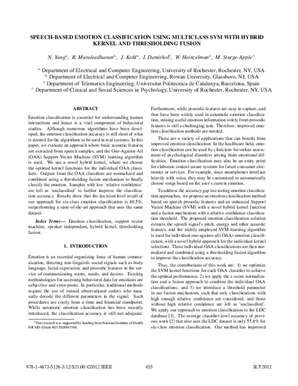 Pdf Speech Based Emotion Classification Using Multiclass Svm With Hybrid Kernel And
