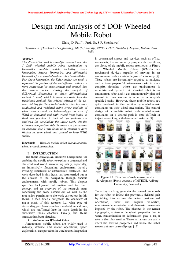 (PDF) Design and Analysis of 5 DOF Wheeled Mobile Robot
