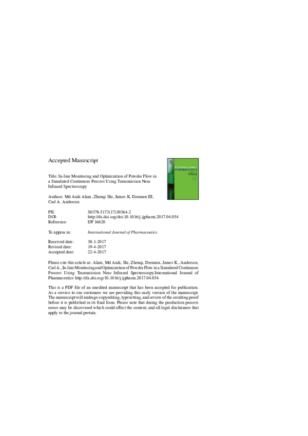 (PDF) In-line Monitoring and Optimization of Powder Flow in a Simulated Continuous Process Using ...