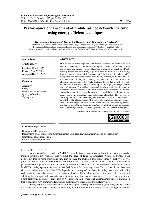 Pdf Performance Enhancement Of Mobile Ad Hoc Network Life Time Using Energy Efficient Techniques 