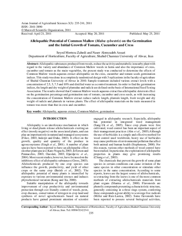 (PDF) Allelopathic Potential of Common Mallow (Malva sylvestris) on the ...