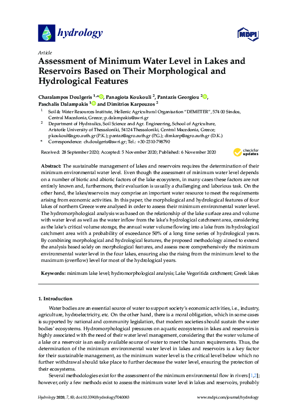 (PDF) Assessment of Minimum Water Level in Lakes and Reservoirs Based ...