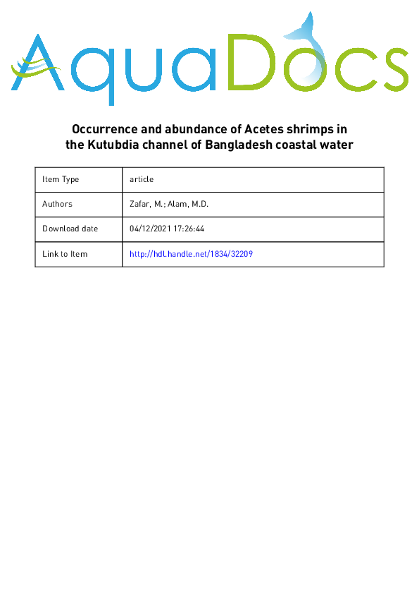 (PDF) Occurrence and abundance of Acetes shrimps in the Kutubdia ...
