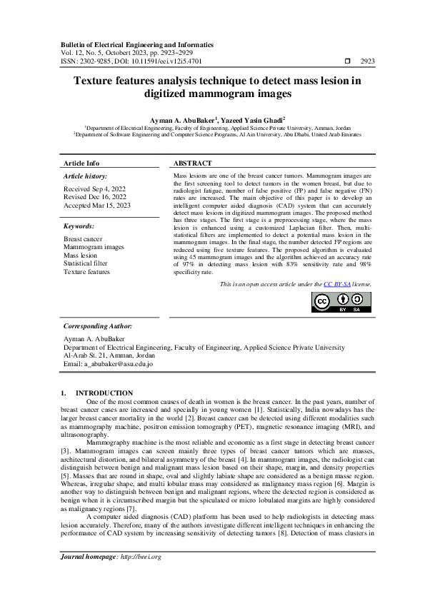 (PDF) Texture features analysis technique to detect mass lesion in ...