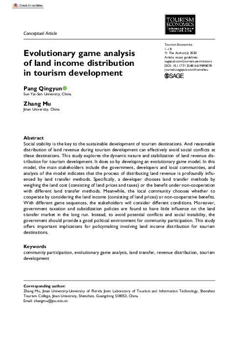 (PDF) Evolutionary game analysis of land income distribution in tourism development