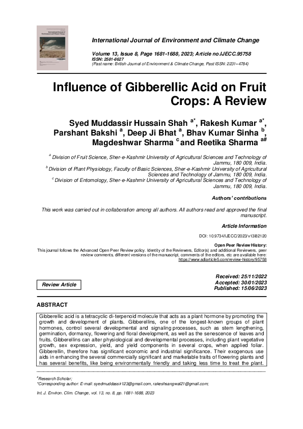 (PDF) Influence of Gibberellic Acid on Fruit Crops: A Review