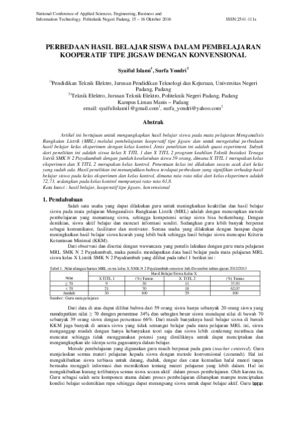 (PDF) PERBEDAAN HASIL BELAJAR SISWA DALAM PEMBELAJARAN KOOPERATIF TIPE JIGSAW DENGAN KONVENSIONAL