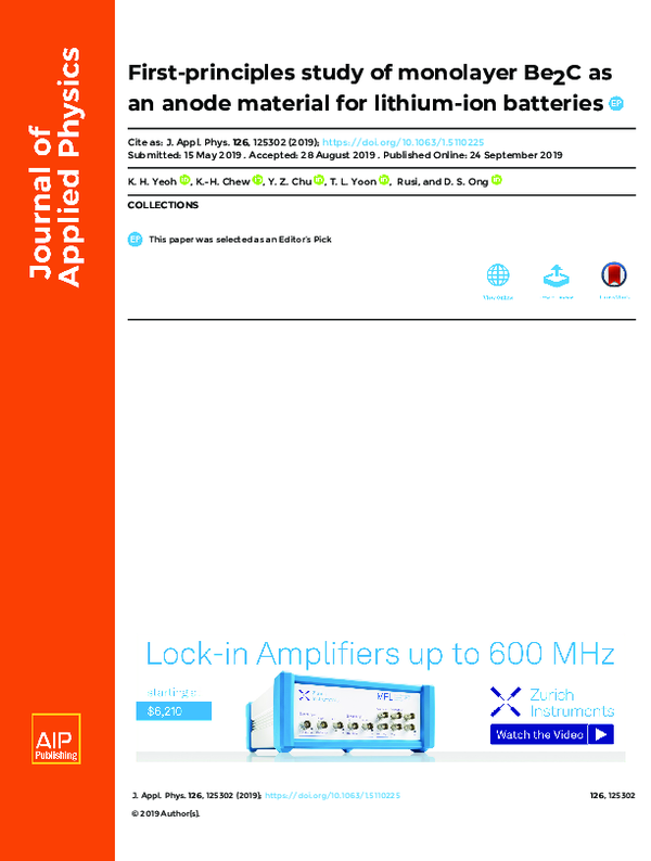 (PDF) First-principles study of monolayer Be2C as an anode material for ...