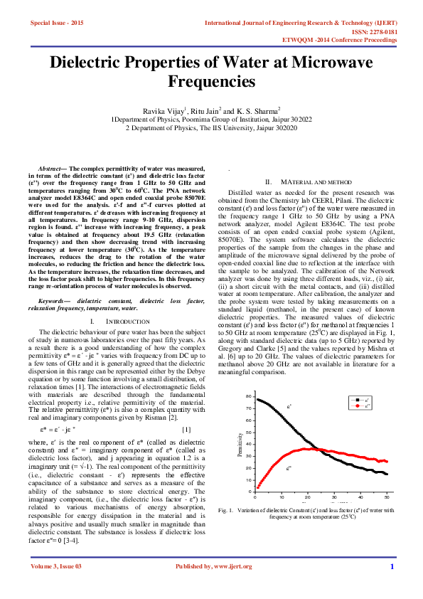 Pdf Dielectric Properties Of Water At Microwave Frequencies