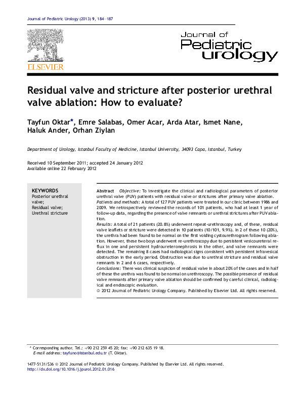 (PDF) Residual valve and stricture after posterior urethral valve ...