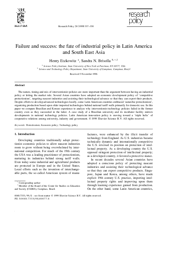 (PDF) Failure and success: the fate of industrial policy in Latin ...