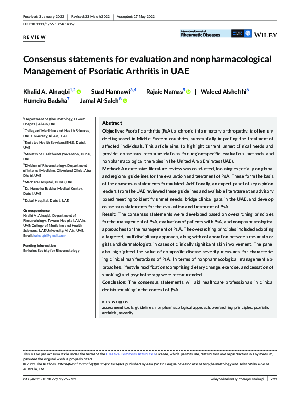 (PDF) Consensus statements for evaluation and nonpharmacological Management of Psoriatic ...