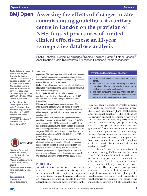 (PDF) Assessing the effects of changes in care commissioning guidelines ...