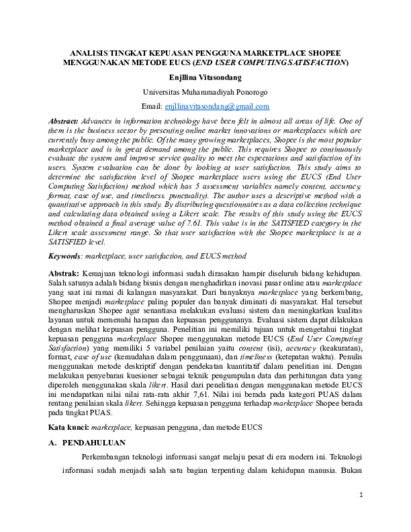 Doc Analisis Tingkat Kepuasan Pengguna Marketplace Shopee Menggunakan Metode Eucs End User