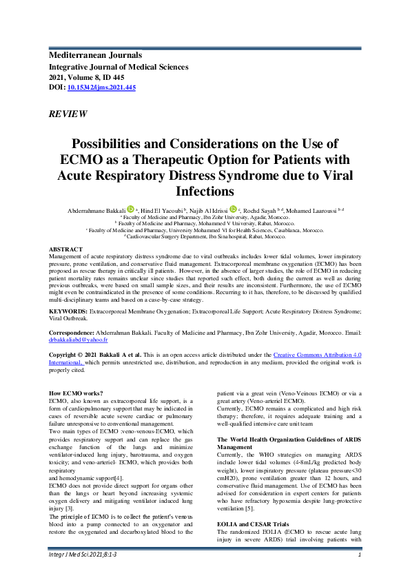 (PDF) Possibilities and Considerations on the Use of ECMO as a ...