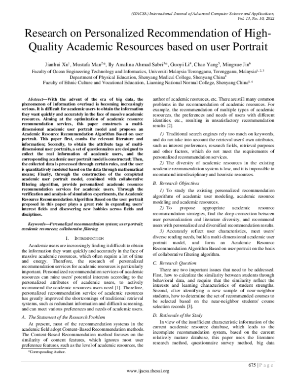 (PDF) Research on Personalized Recommendation of High-Quality Academic ...