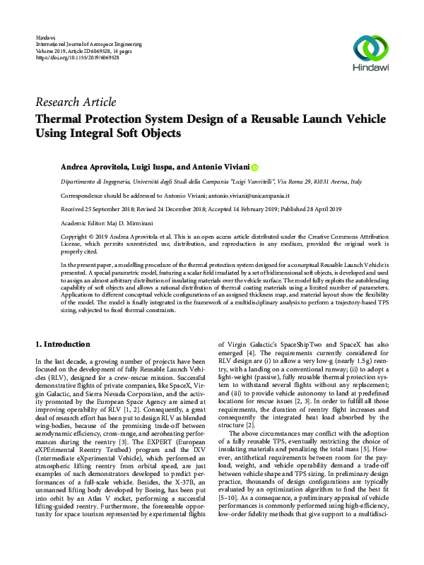 (PDF) Thermal Protection System Design of a Reusable Launch Vehicle Using Integral Soft Objects