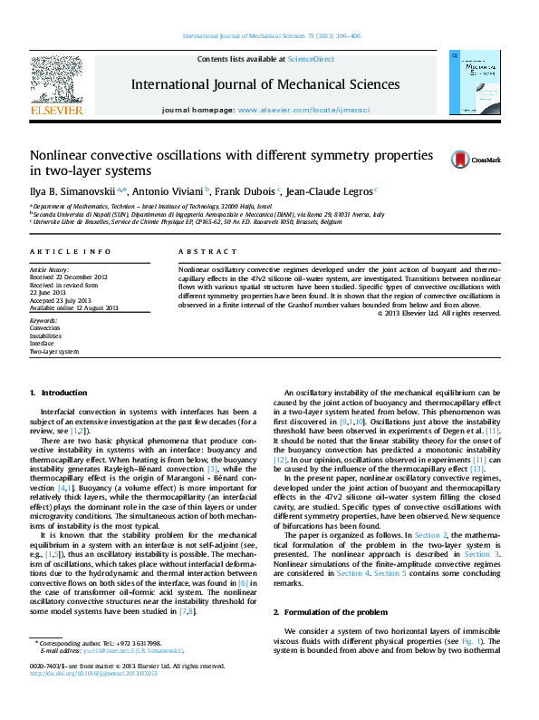 (PDF) Nonlinear convective oscillations with different symmetry properties in two-layer systems