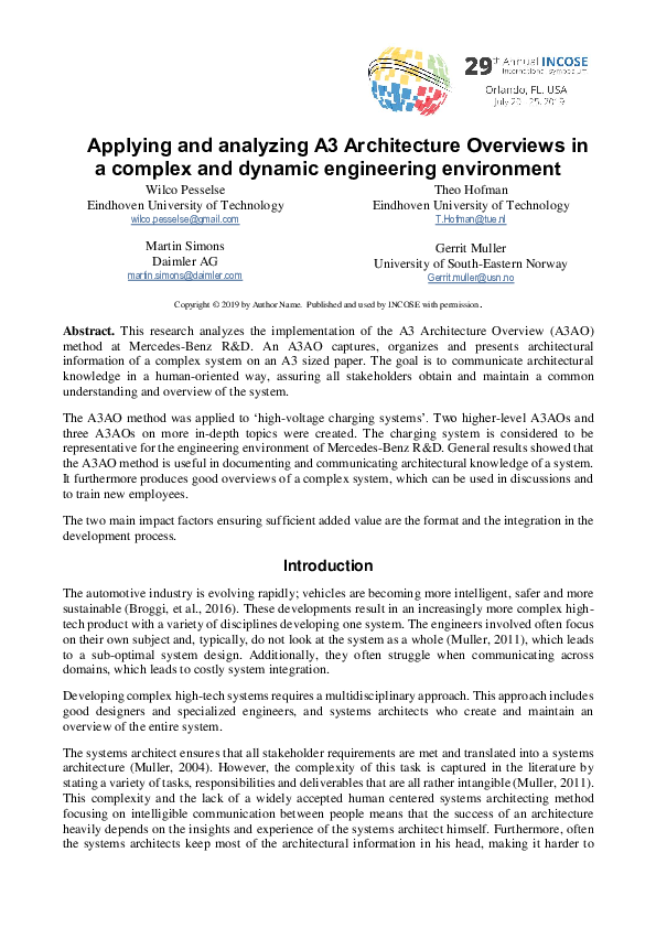 (PDF) Applying and analyzing A3 Architecture Overviews in a complex and ...