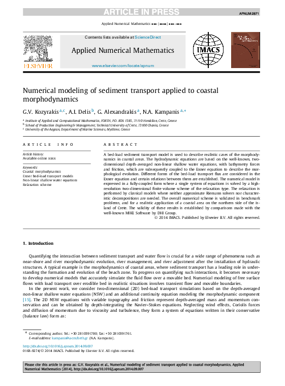 Pdf Numerical Modeling Of Sediment Transport Applied To Coastal Morphodynamics