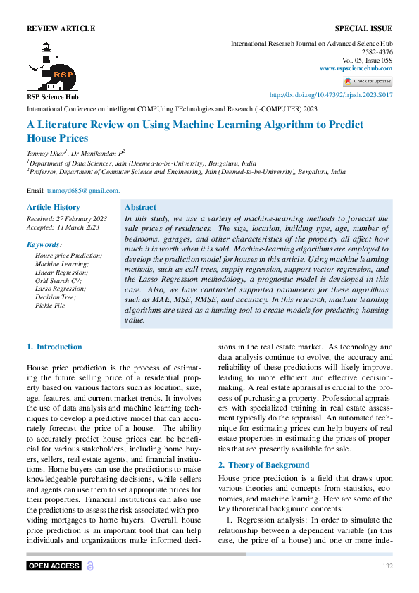 (PDF) A Literature Review on Using Machine Learning Algorithm to Predict House Prices