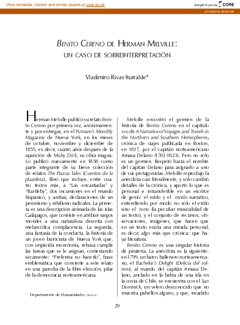 (PDF) Benito Cereno de Herman Melville : un caso de sobreinterpretación