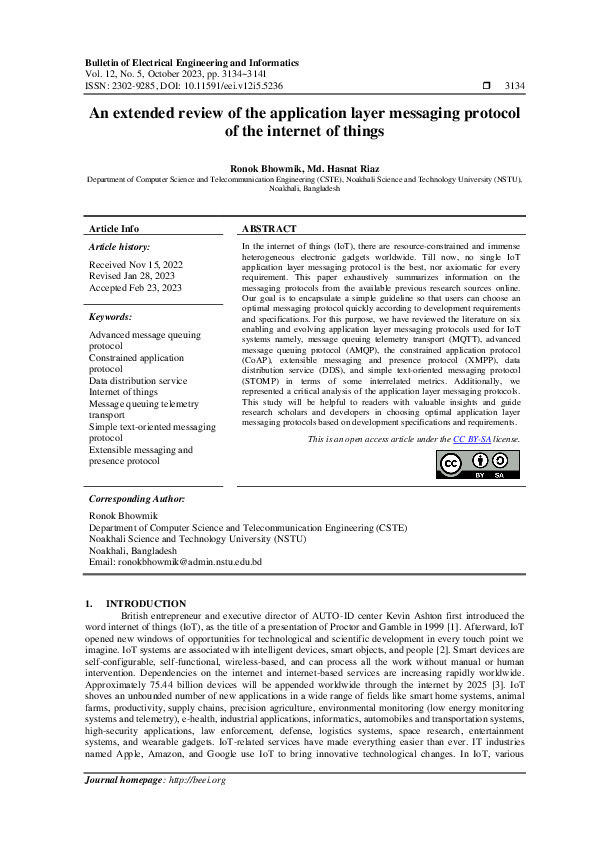 (PDF) An extended review of the application layer messaging protocol of the internet of things