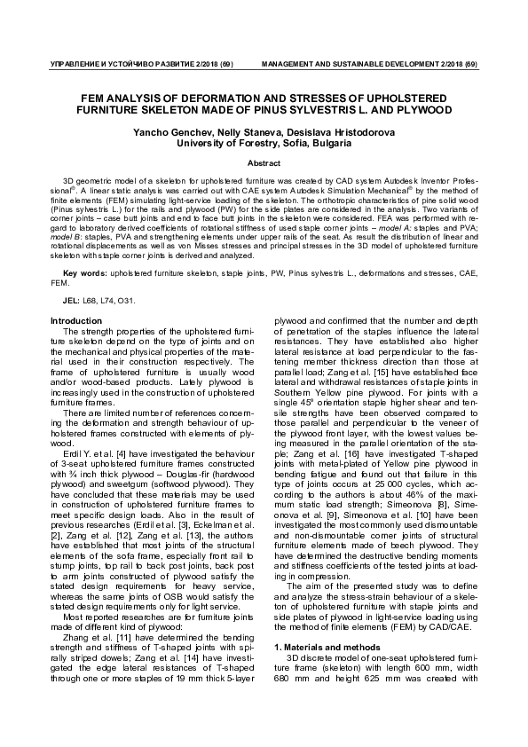 (PDF) Fem Analysis of Deformation and Stresses of Upholstered Furniture Skeleton Made of Pinus ...
