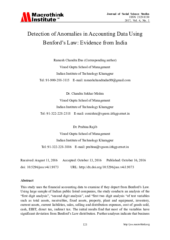 (PDF) Detection of Anomalies in Accounting Data Using Benford’s Law ...