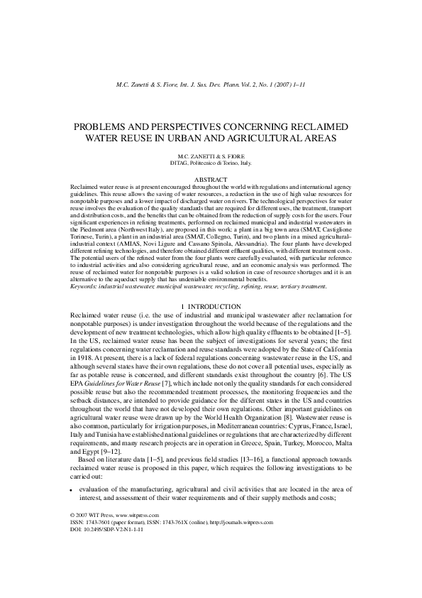(PDF) Problems and perspectives concerning reclaimed water reuse in ...