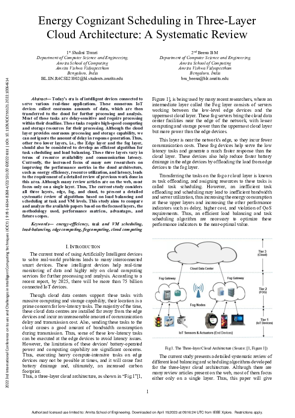 (PDF) Energy Cognizant Scheduling in Three-Layer Cloud Architecture: A Systematic Review