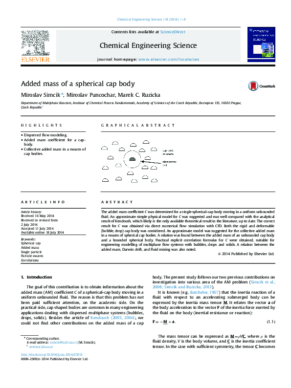 (PDF) Added mass of a spherical cap body