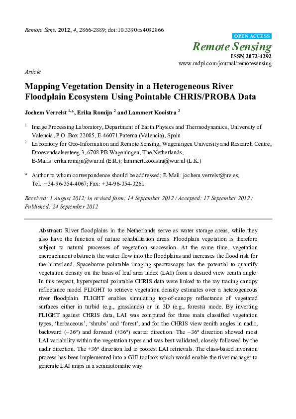 Pdf Article Mapping Vegetation Density In A Heterogeneous River Floodplain Ecosystem Using