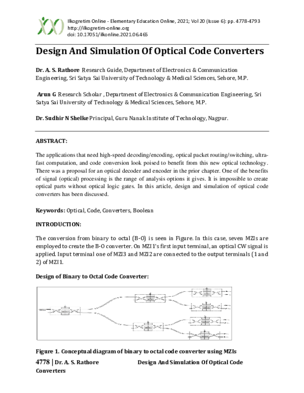 (PDF) Design And Simulation Of Optical Code Converters