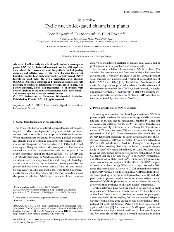 (PDF) Cyclic nucleotide-gated channels in plants
