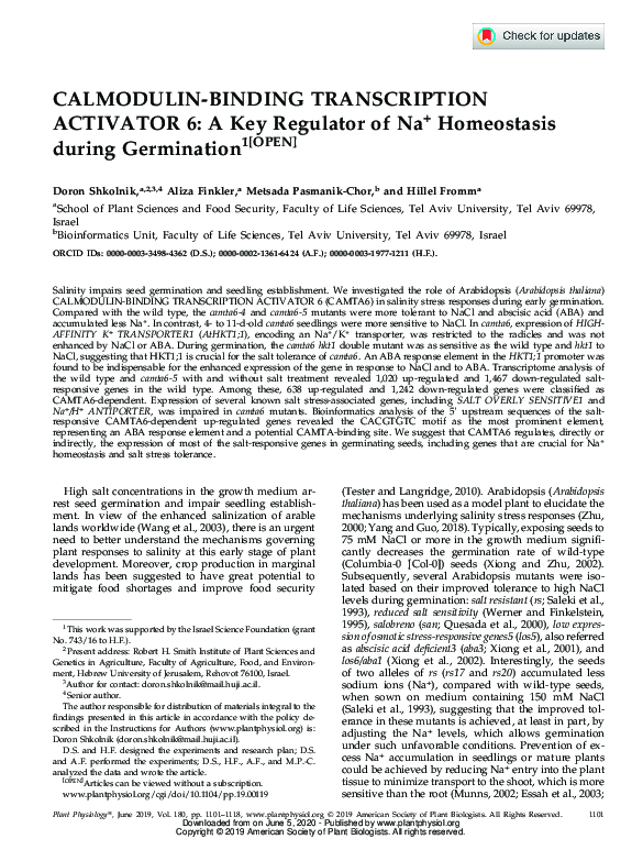 (PDF) CALMODULIN-BINDING TRANSCRIPTION ACTIVATOR 6: A Key Regulator of Na+ Homeostasis during ...