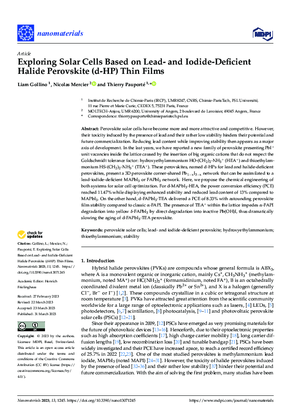 (PDF) Exploring Solar Cells Based on Lead- and Iodide-Deficient Halide ...