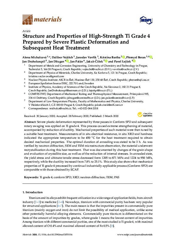(PDF) Structure and Properties of High-Strength Ti Grade 4 Prepared by ...