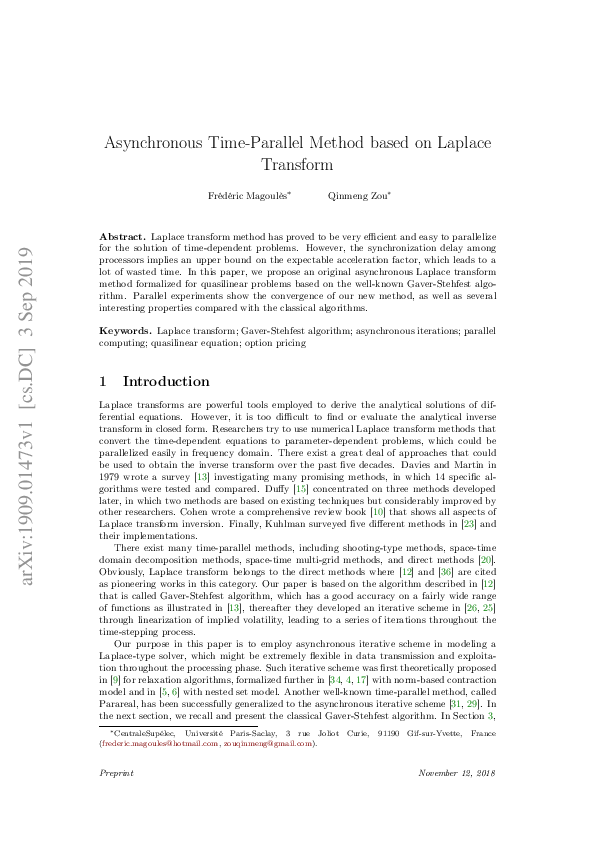 (PDF) Asynchronous time-parallel method based on Laplace transform