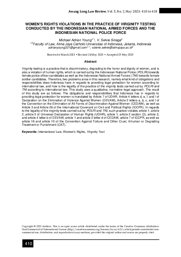 (PDF) Women's Rights Violations in the Practice of Virginity Testing ...