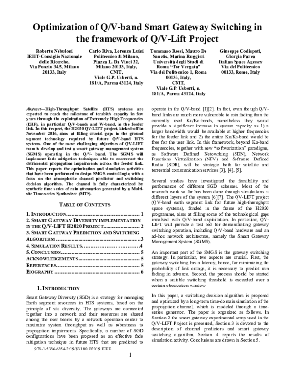 (PDF) Optimization of Q/V-band Smart Gateway Switching in the framework ...