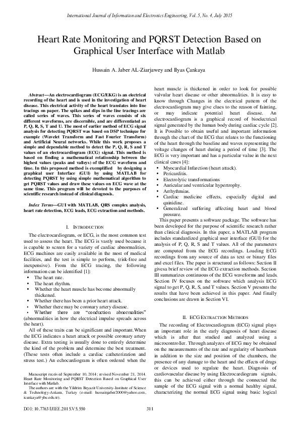 Pdf Heart Rate Monitoring And Pqrst Detection Based On Graphical User Interface With Matlab