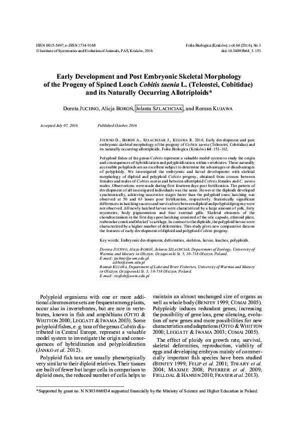 (PDF) Early Development and Post Embryonic Skeletal Morphology of the ...