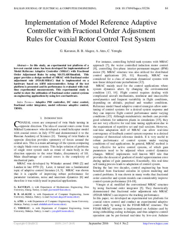 Pdf Implementation Of Model Reference Adaptive Controller With Fractional Order Adjustment