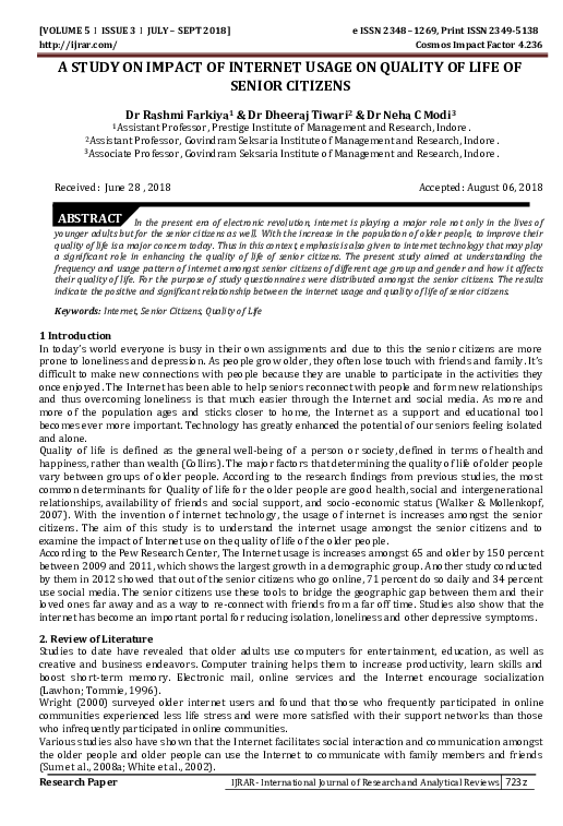 (PDF) A Study on Impact of Internet Usage on Quality of Life of Senior ...