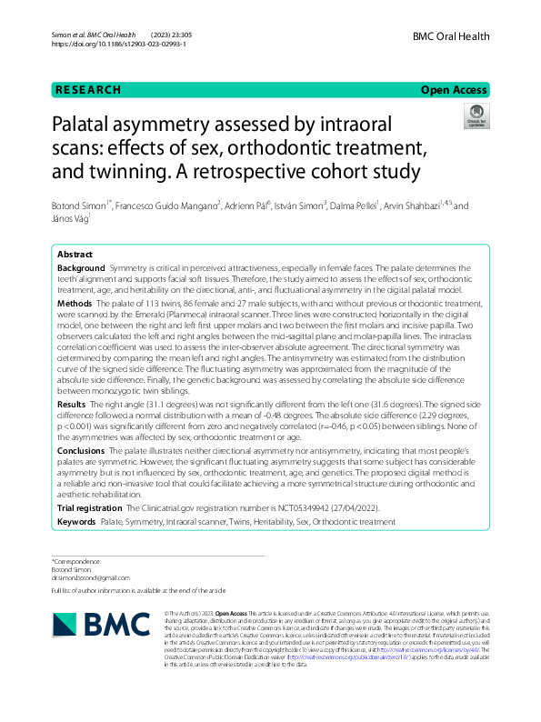 (PDF) Palatal asymmetry assessed by intraoral scans: effects of sex ...