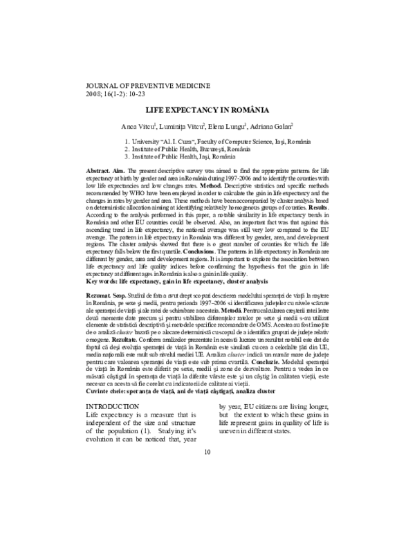 (PDF) Life Expectancy in România